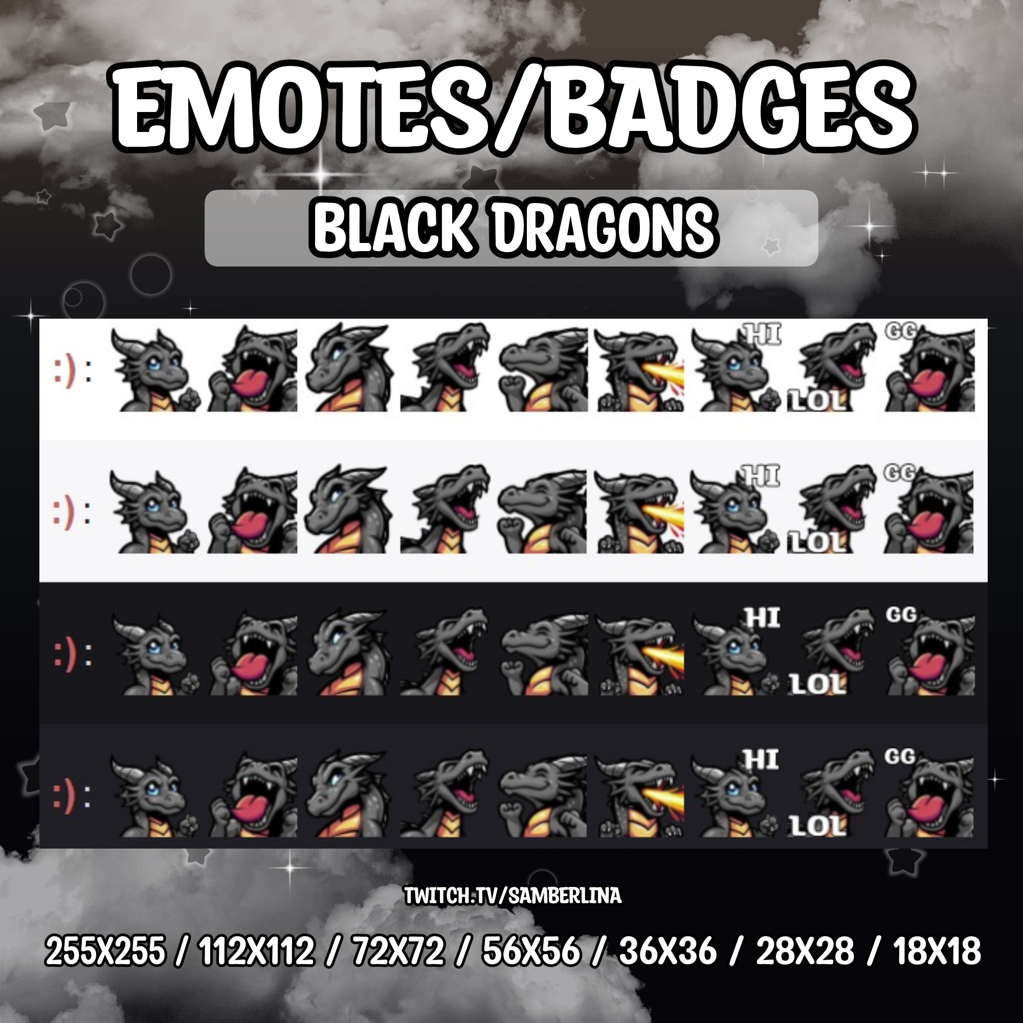 6 Black Dragon Emotes/badges Bundle Pack - Twitch, Youtube, Discord ...