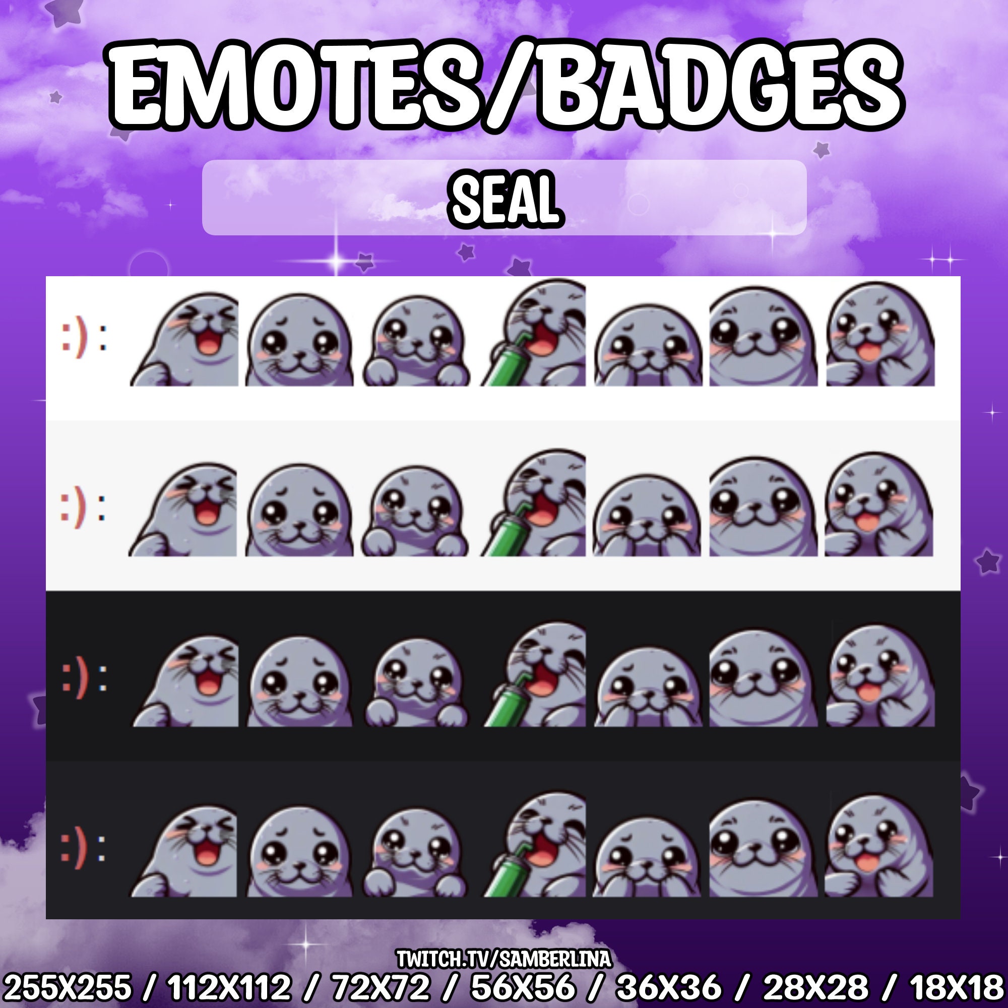 7 Seal Emotes/badges Bundle Pack Twitch, Youtube, Discord, Tiktok Cute ...