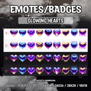 9 Glowing Heart Emotes/badges - Twitch, Youtube, Discord, Tiktok | Cute ...