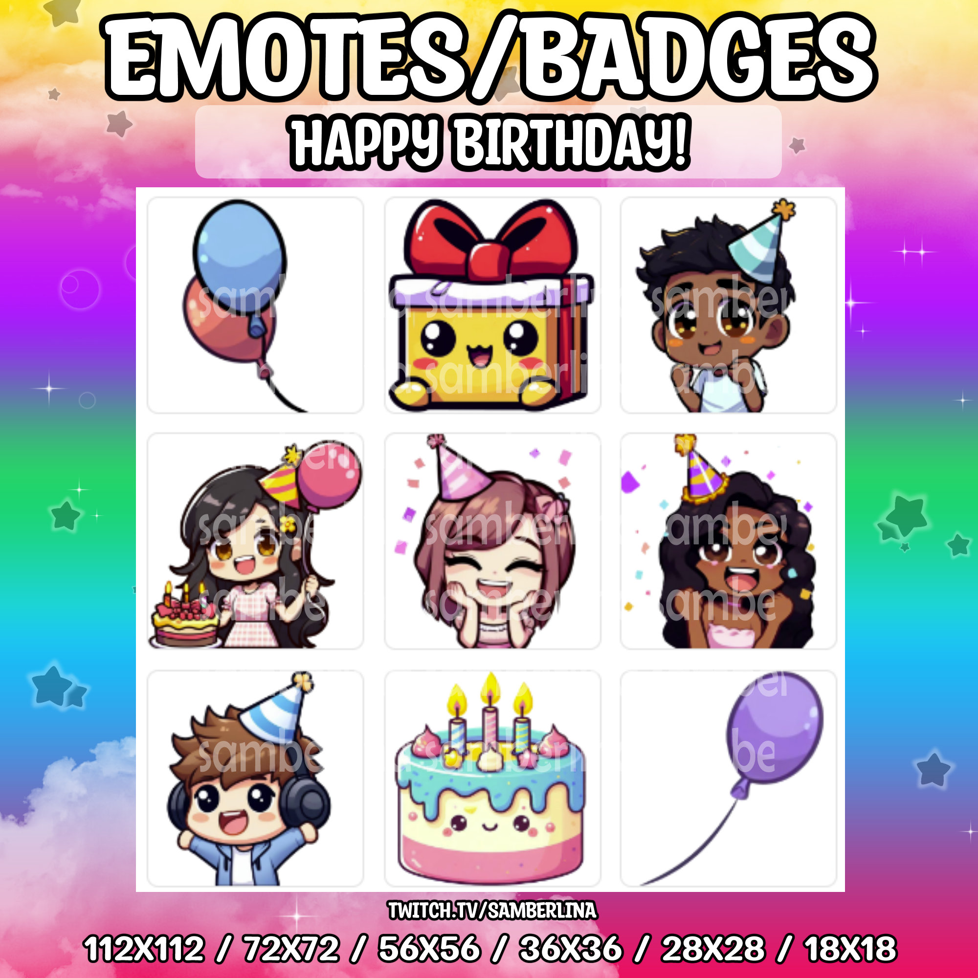 9 Birthday Themed Emotes/badges Bundle Pack - Twitch, Youtube, Discord ...