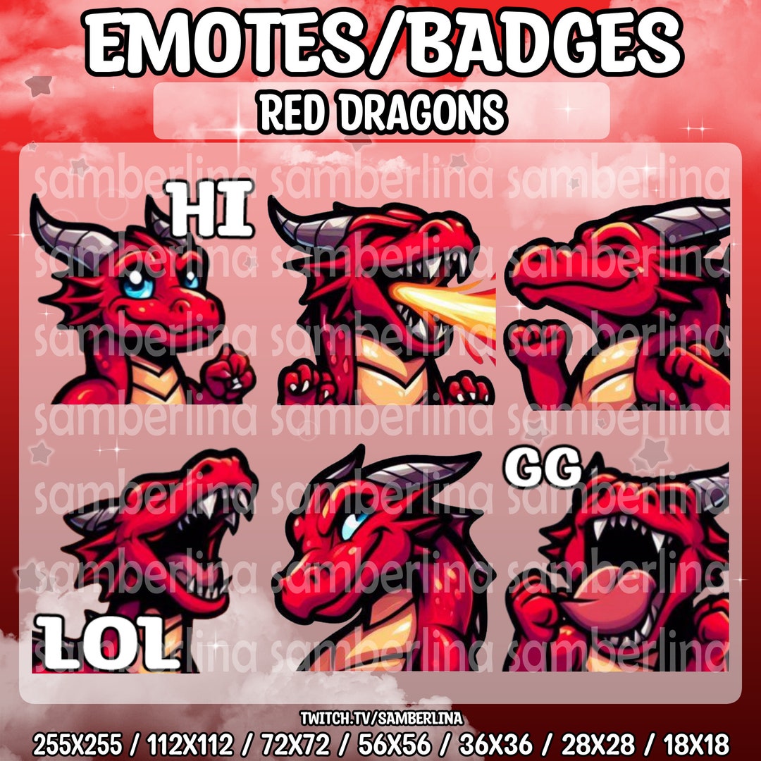 6 Red Dragon Emotes/badges Bundle Pack - Twitch, Youtube, Discord ...