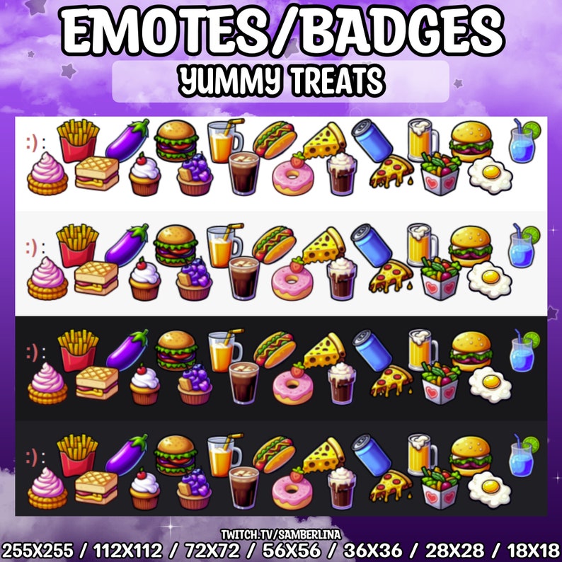 20 Yummy Treats Emotes/badges Bundle Pack Twitch, Youtube, Discord ...