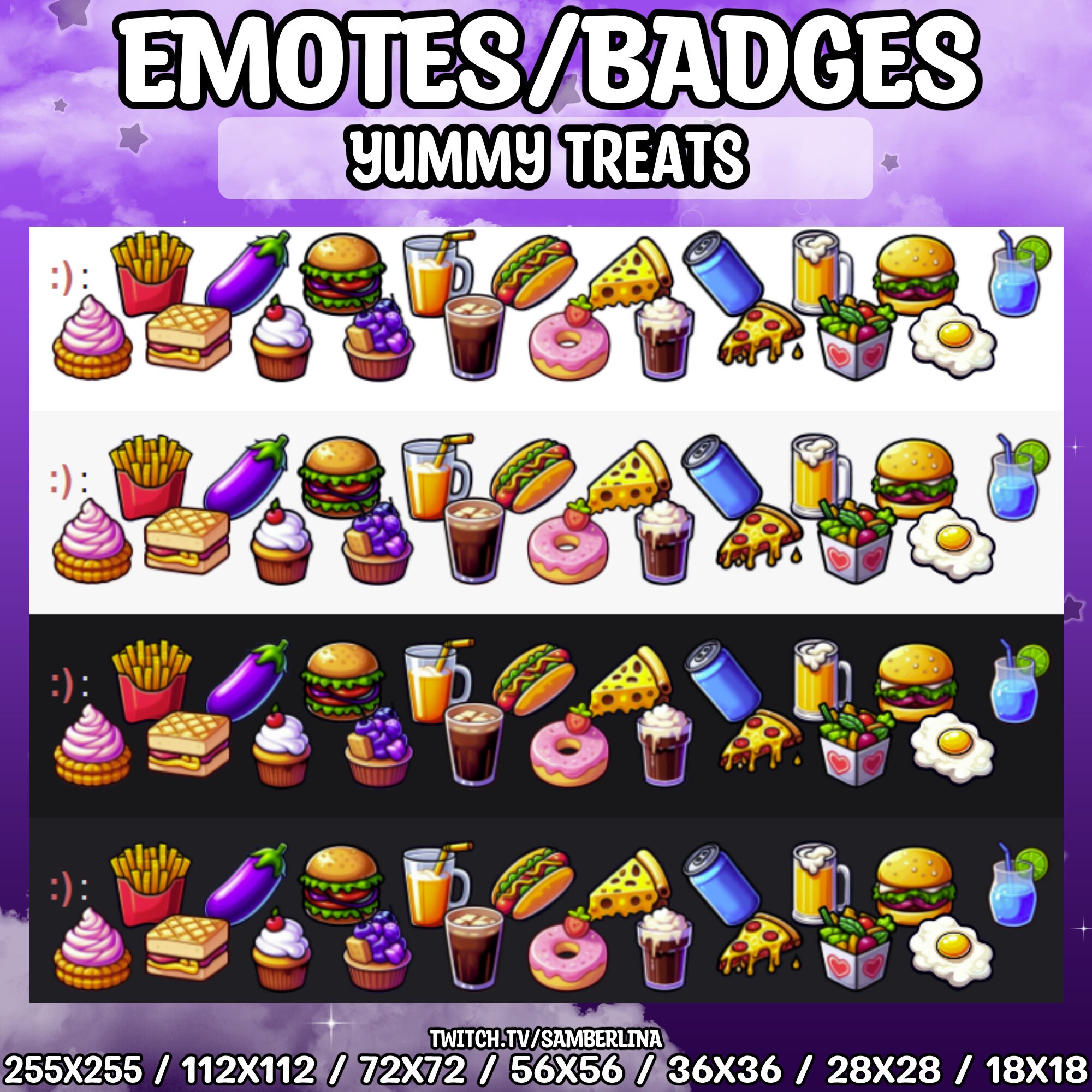 20 Yummy Treats Emotes/badges Bundle Pack - Twitch, Youtube, Discord ...