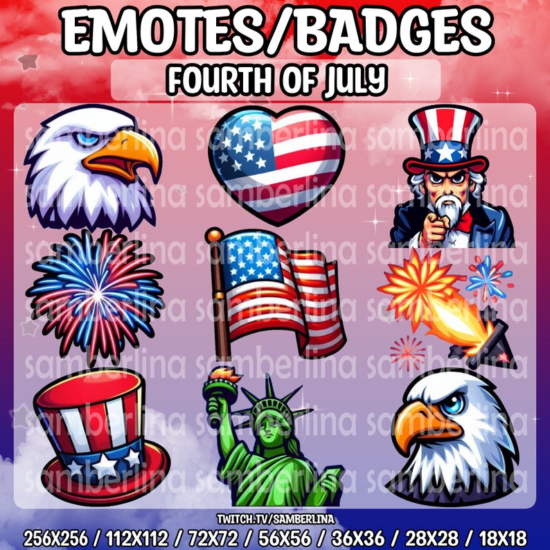 9 Fourth of July Emotes/badges Bundle Pack - Twitch, Youtube, Discord ...