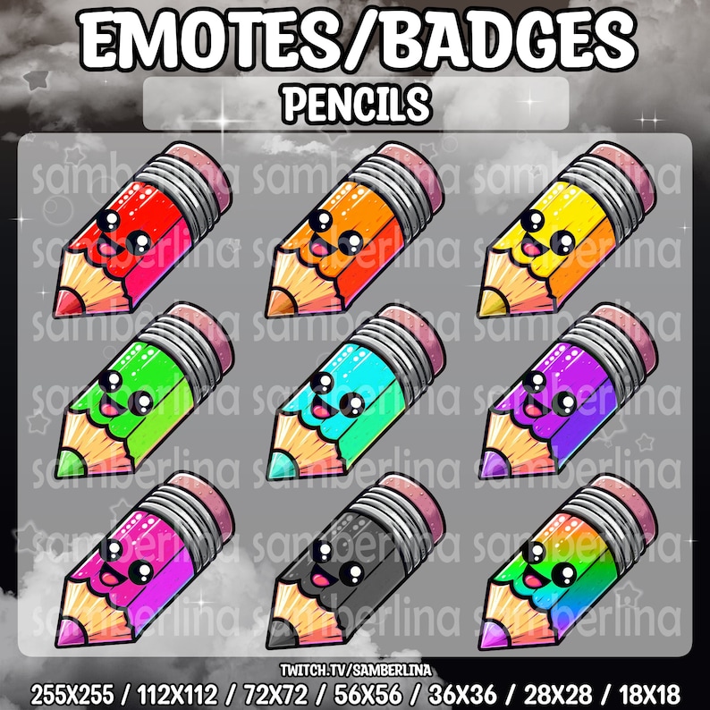 9 Colored Pencil Emotes/badges Bundle Pack - Twitch, Youtube, Discord ...