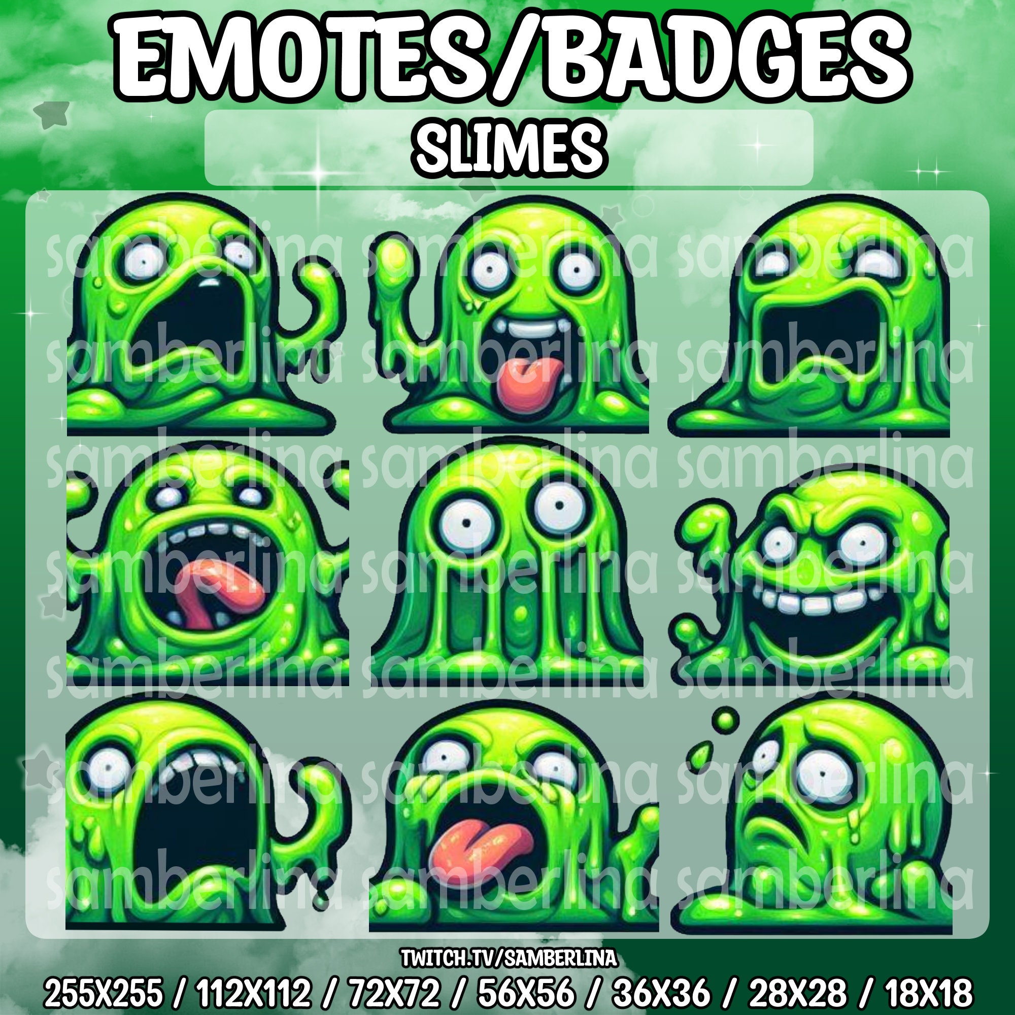 9 Slime Emotes/badges Bundle Pack - Twitch, Youtube, Discord, Tiktok ...