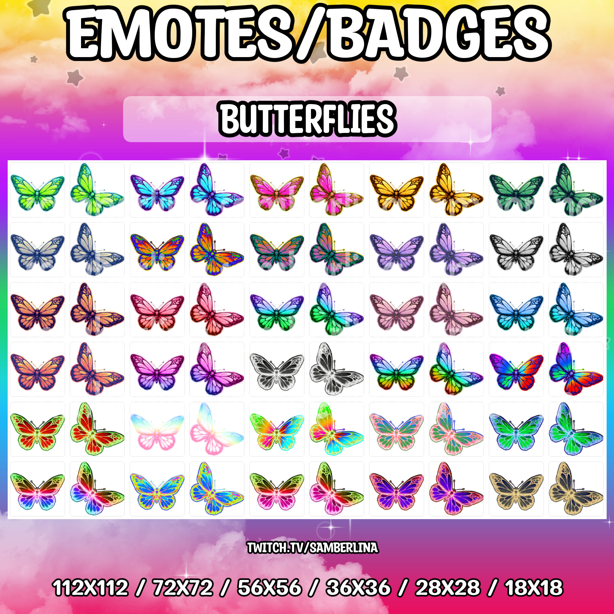 30 Coloured Butterfly Emotes/badges Bundle Pack - Twitch, Youtube ...