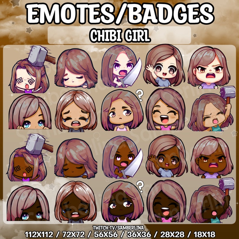 10 Chibi Girl Emotes/badges Bundle Pack - Twitch, Youtube, Discord ...