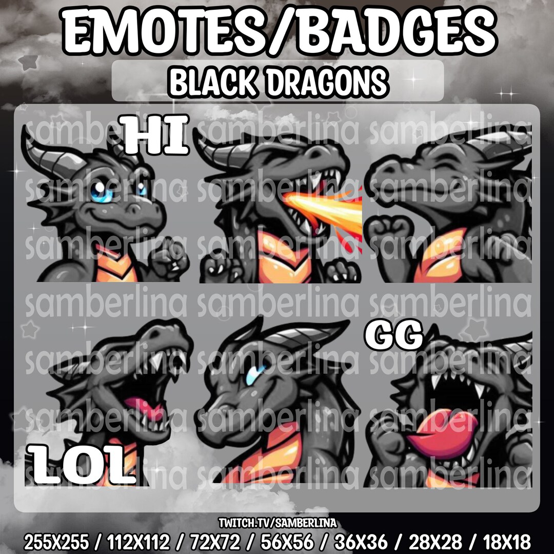 6 Black Dragon Emotes/badges Bundle Pack - Twitch, Youtube, Discord ...