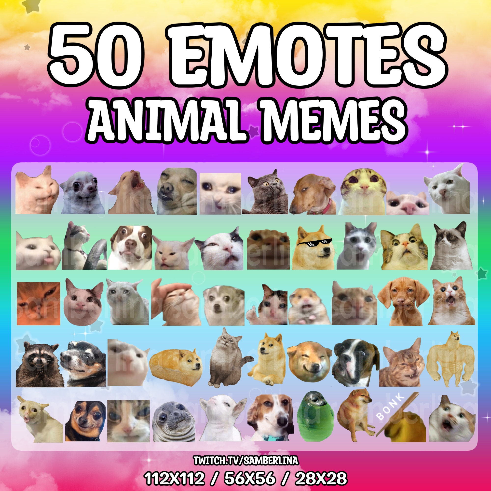 50 Animal Meme Emote Pack Twitch, Youtube, Discord Emote Mega Bundle ...
