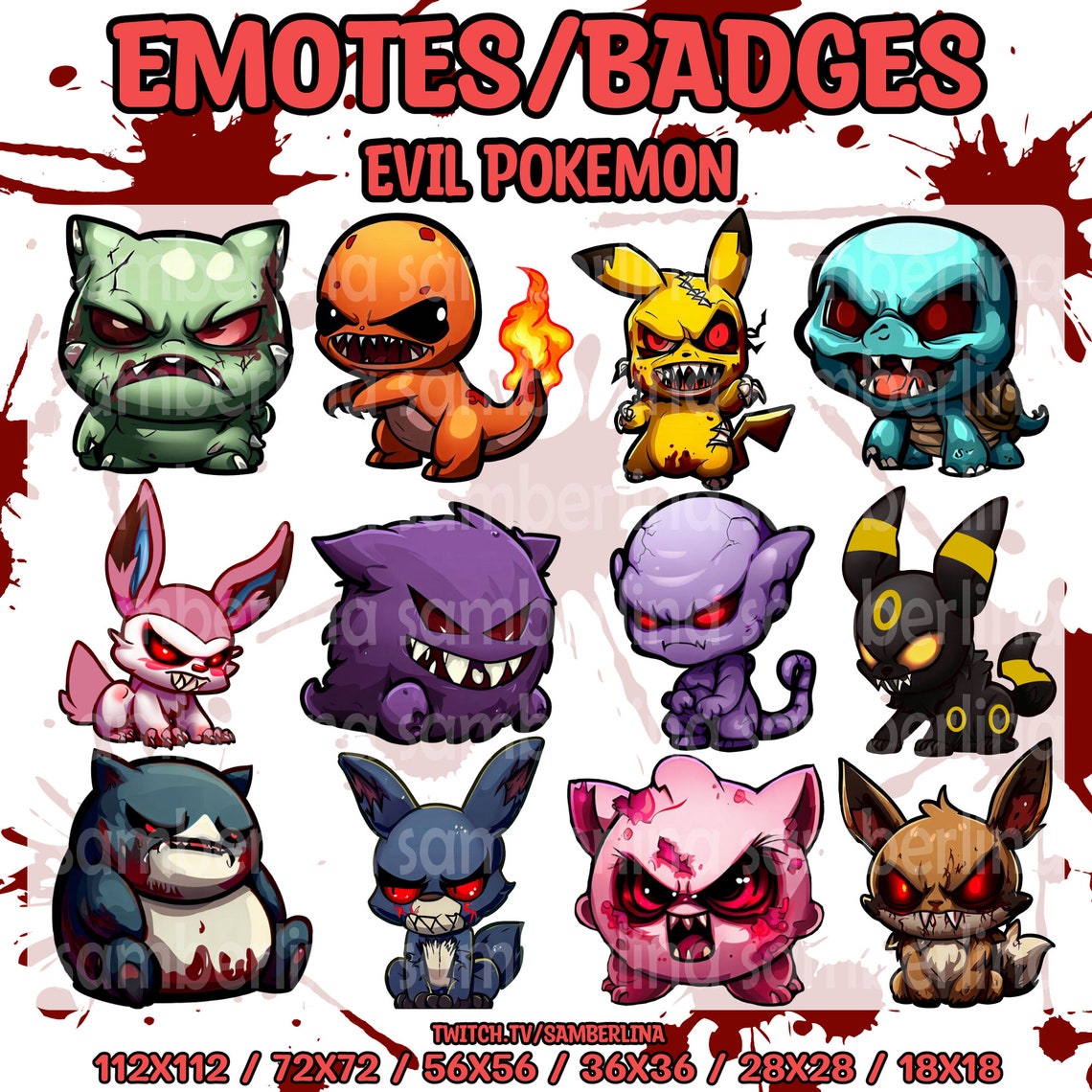 12 Evil Pokemon Emotes/badges Twitch, Youtube, Discord Halloween ...
