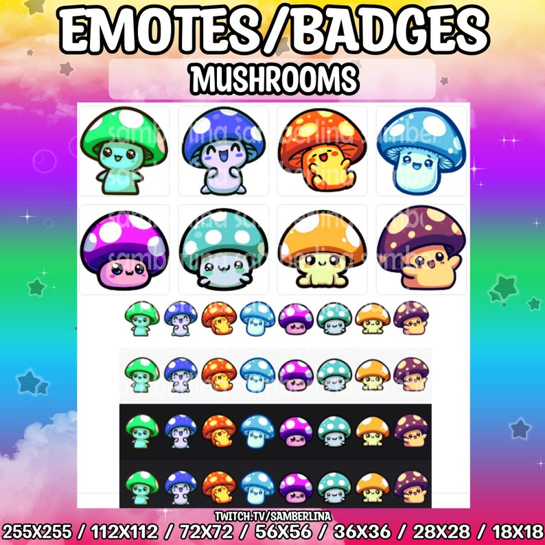 8 Coloured Mushroom Family Emotes/badges Bundle Pack - Twitch, Youtube ...