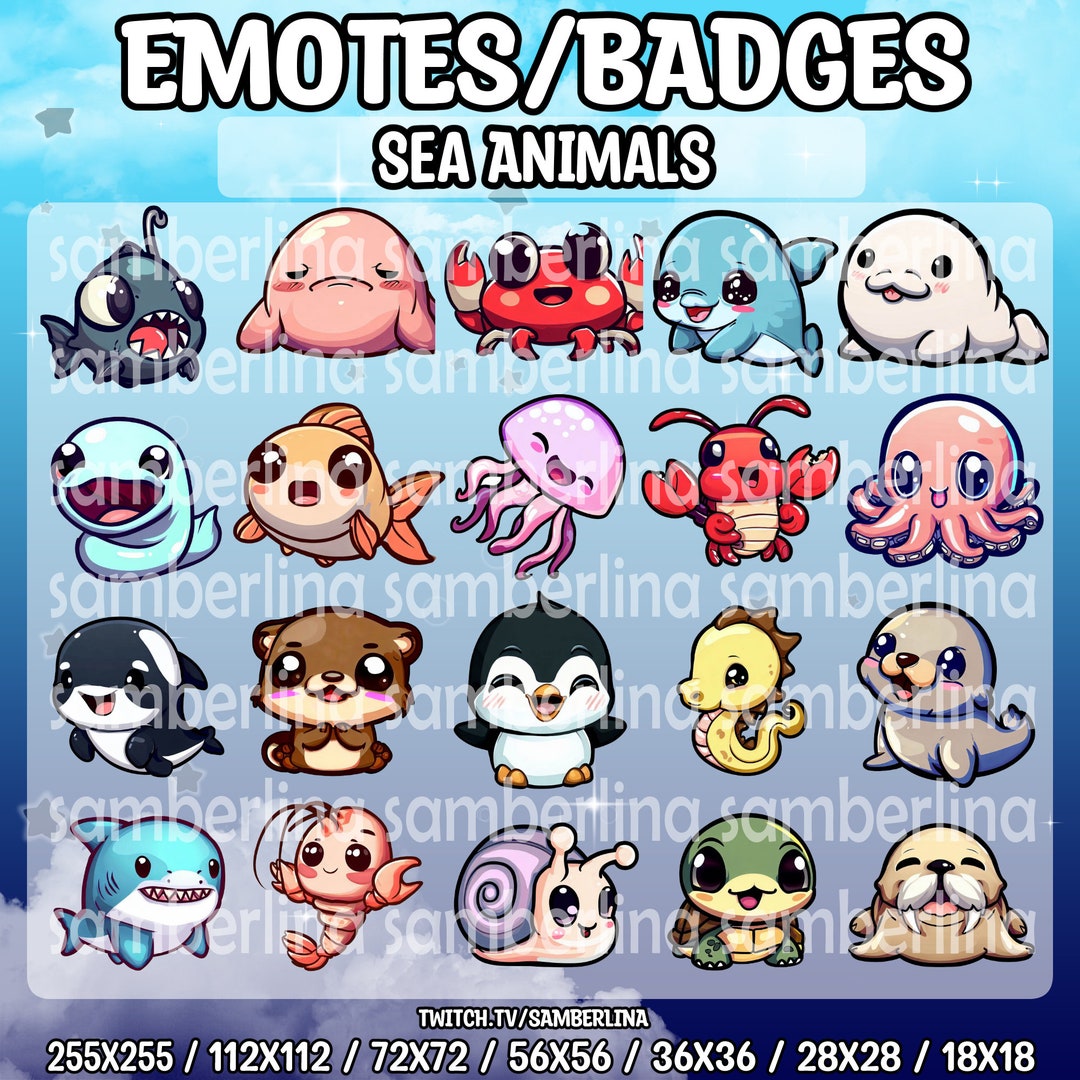 20 Sea Animal Emotes/badges Pack - Twitch, Youtube, Discord, Tiktok ...