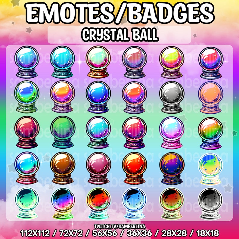 30 Coloured Crystal Ball Emotes/badges Bundle Pack - Twitch, Youtube ...