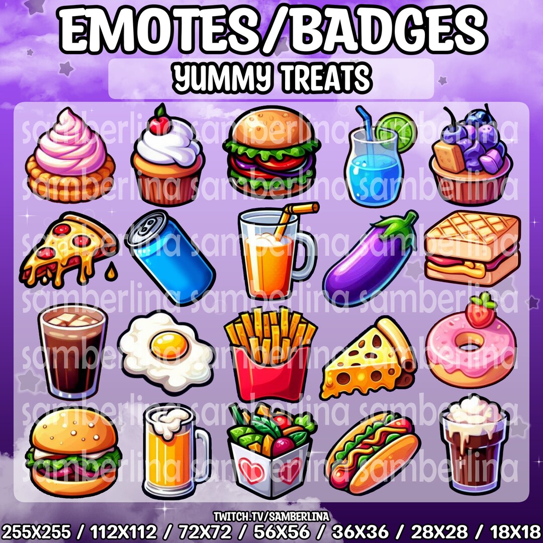 20 Yummy Treats Emotes/badges Bundle Pack - Twitch, Youtube, Discord ...