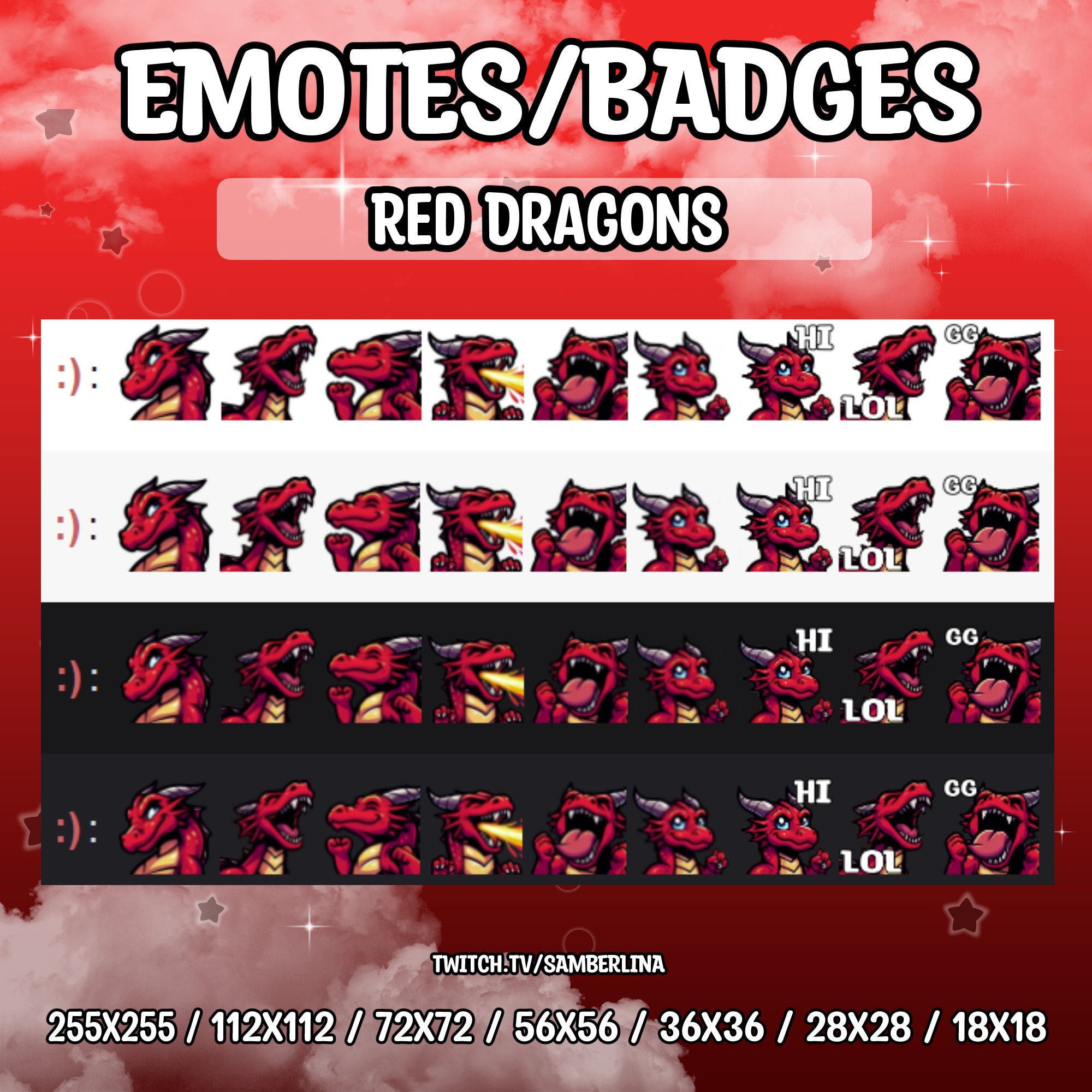 6 Red Dragon Emotes/badges Bundle Pack - Twitch, Youtube, Discord ...
