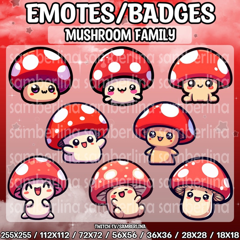 8 Mushroom Family Emotes/badges Bundle Pack - Twitch, Youtube, Discord ...