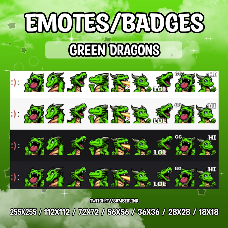 6 Green Dragon Emotes/badges Bundle Pack - Twitch, Youtube, Discord ...