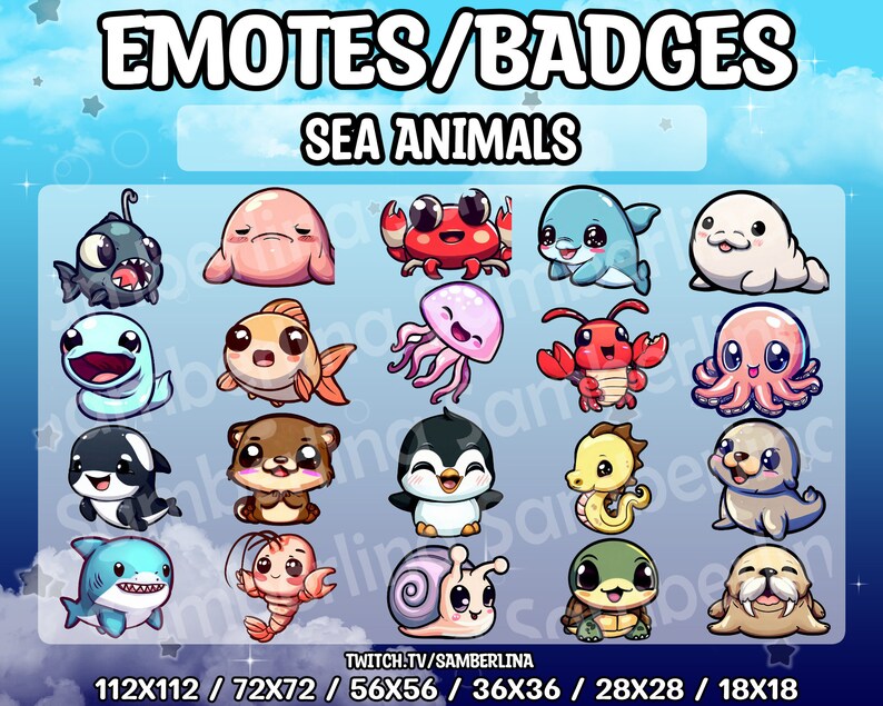 20 Sea Animal Emotes/badges Pack Twitch Youtube Discord - Etsy