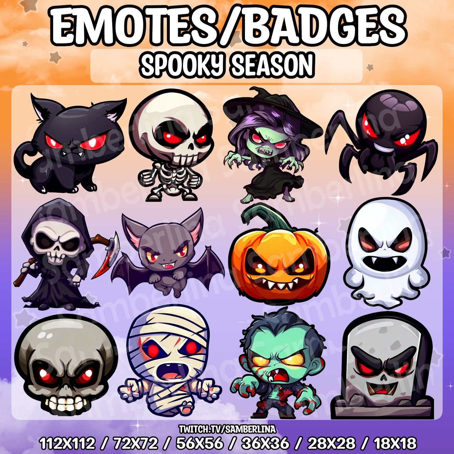 12 Spooky Season Themed Emotes/badges Bundle Pack - Twitch, Youtube ...