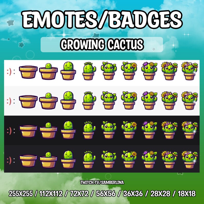 9 Growing Cacti Emotes/badges Bundle Pack - Twitch, Youtube, Discord ...