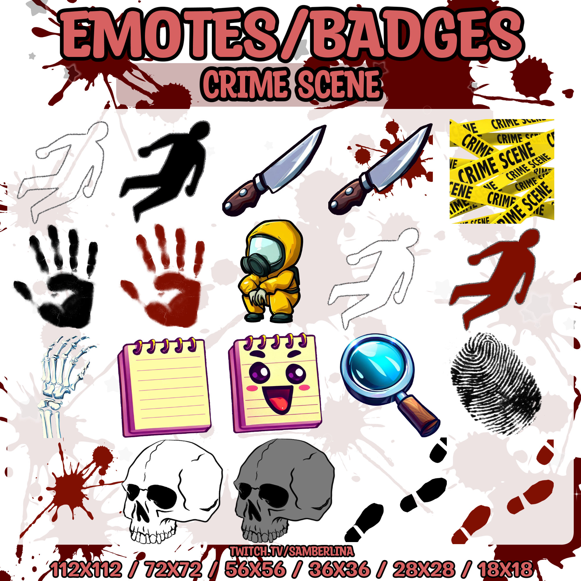 20 Crime Scene Emotes/badges Pack - Twitch, Youtube, Discord ...