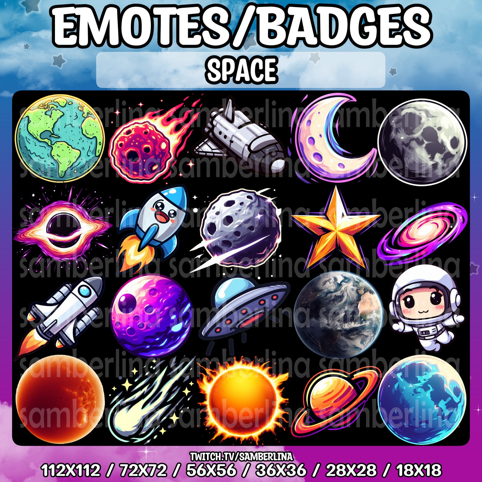 20 Space Emotes/badges Bundle Pack - Twitch, Youtube, Discord | Cute ...