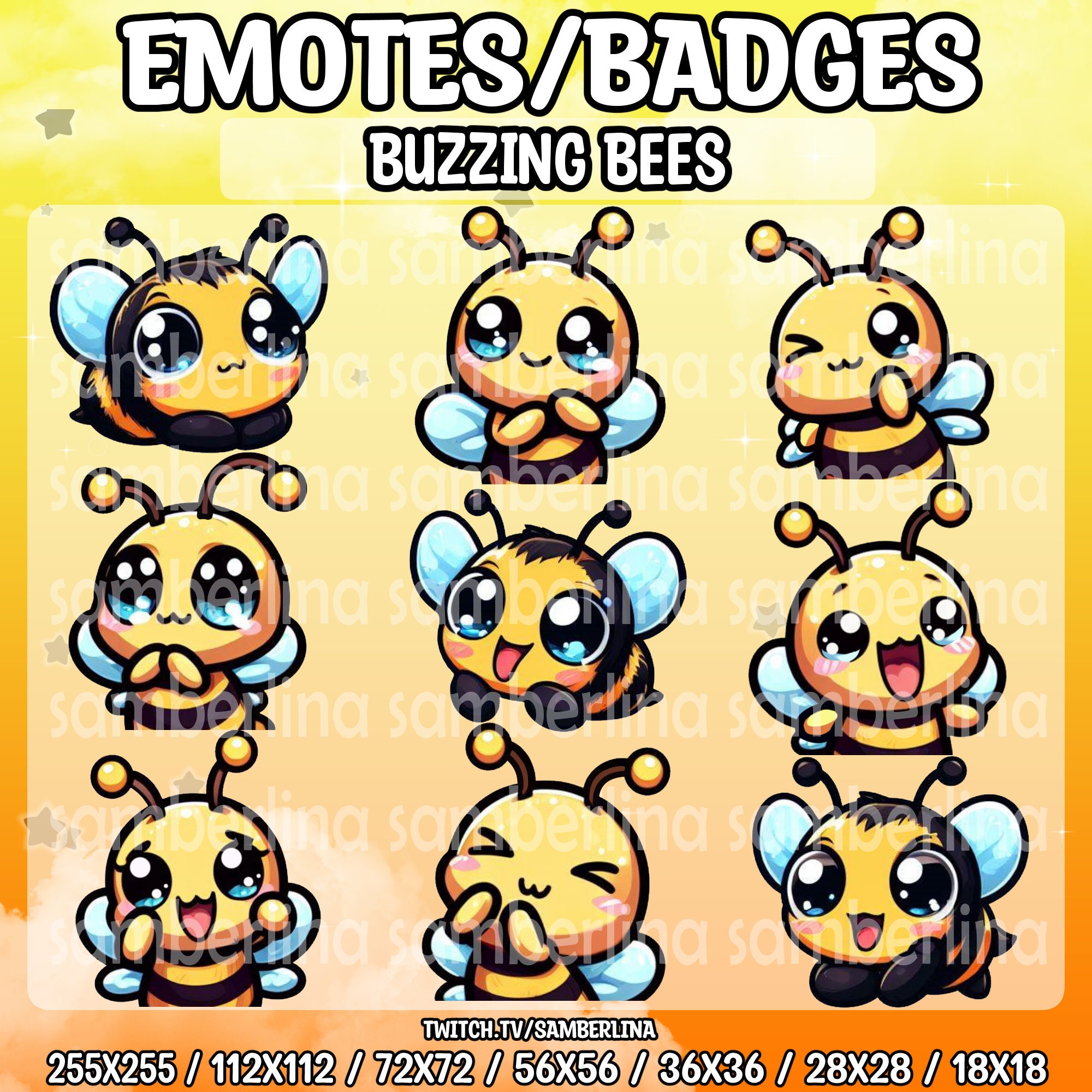 9 Buzzing Bee Emotes/badges Bundle Pack Twitch, Youtube, Discord ...
