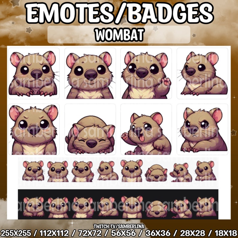8 Wombat Emotes/badges Bundle Pack - Twitch, Youtube, Discord, Tiktok ...