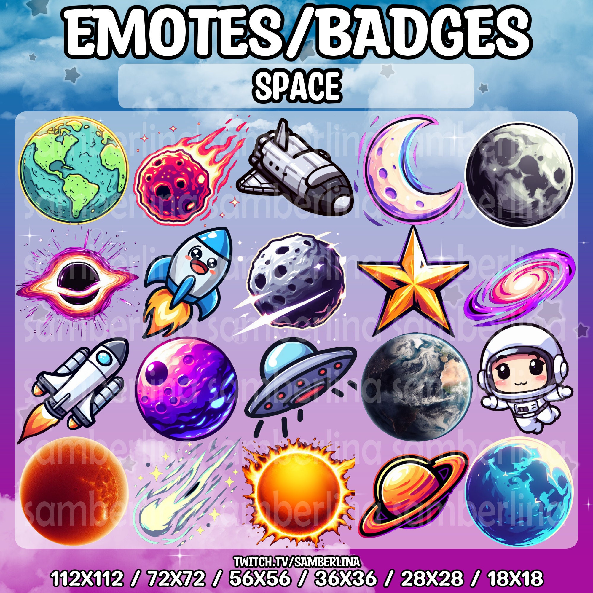20 Space Emotes/badges Bundle Pack - Twitch, Youtube, Discord | Cute ...