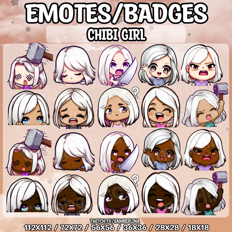 10 Chibi Girl Emotes/badges Bundle Pack - Twitch, Youtube, Discord ...