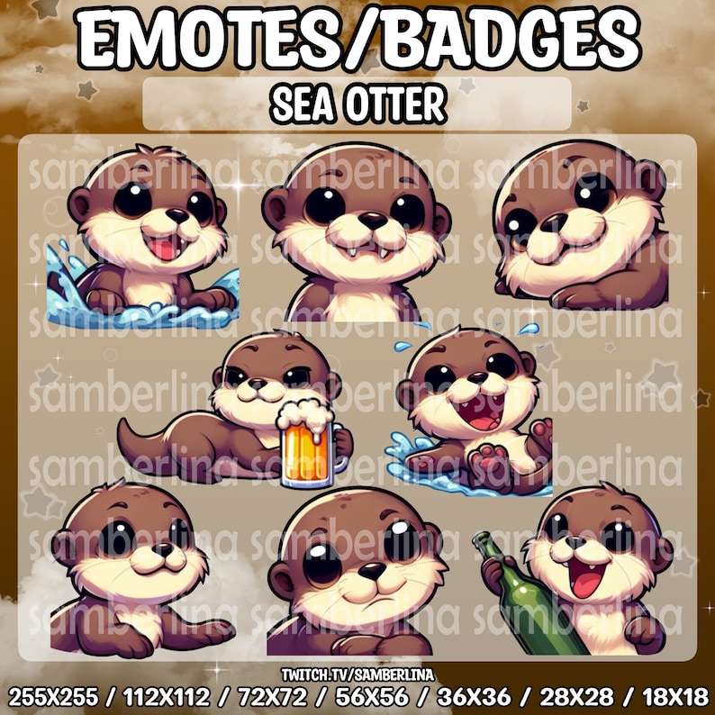 8 Sea Otter Emotes/badges Bundle Pack - Twitch, Youtube, Discord ...