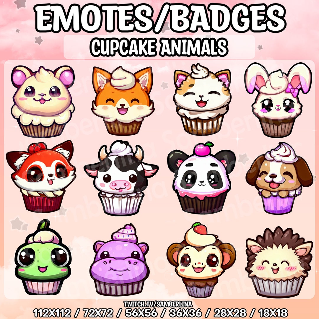 12 Animal Cupcake Emotes/badges Bundle Pack Twitch Youtube - Etsy