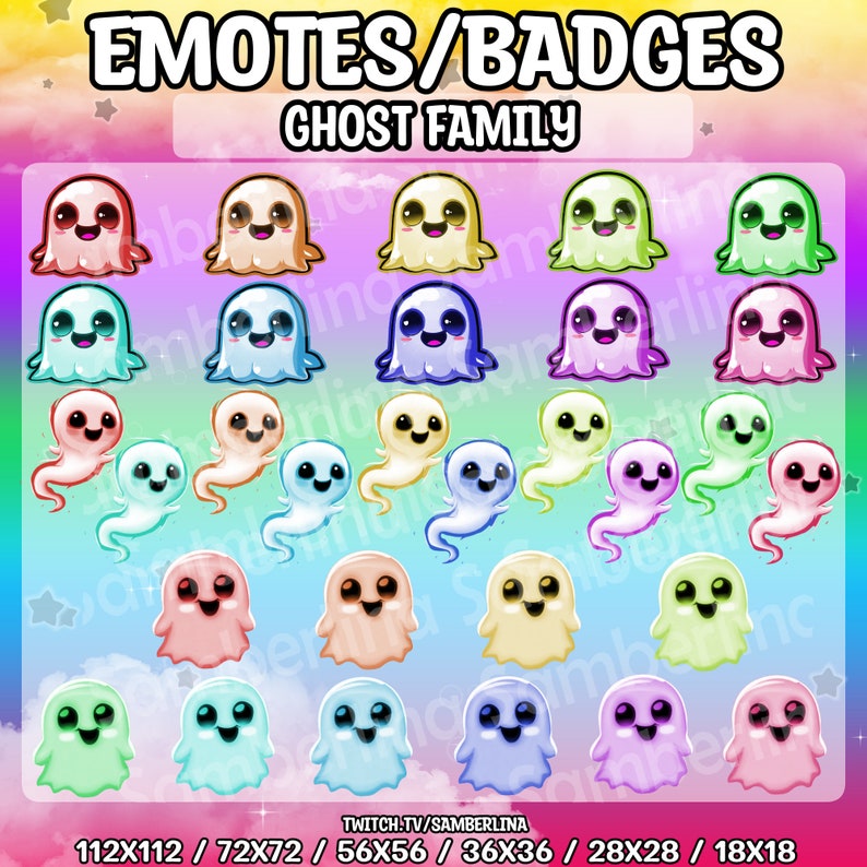 30 Colored Ghost Emotes/badges Pack - Twitch, Youtube, Discord | Chibi ...