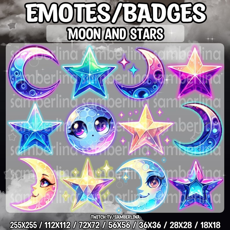 12 Moon and Stars Emotes/badges - Twitch, Youtube, Discord, Tiktok ...