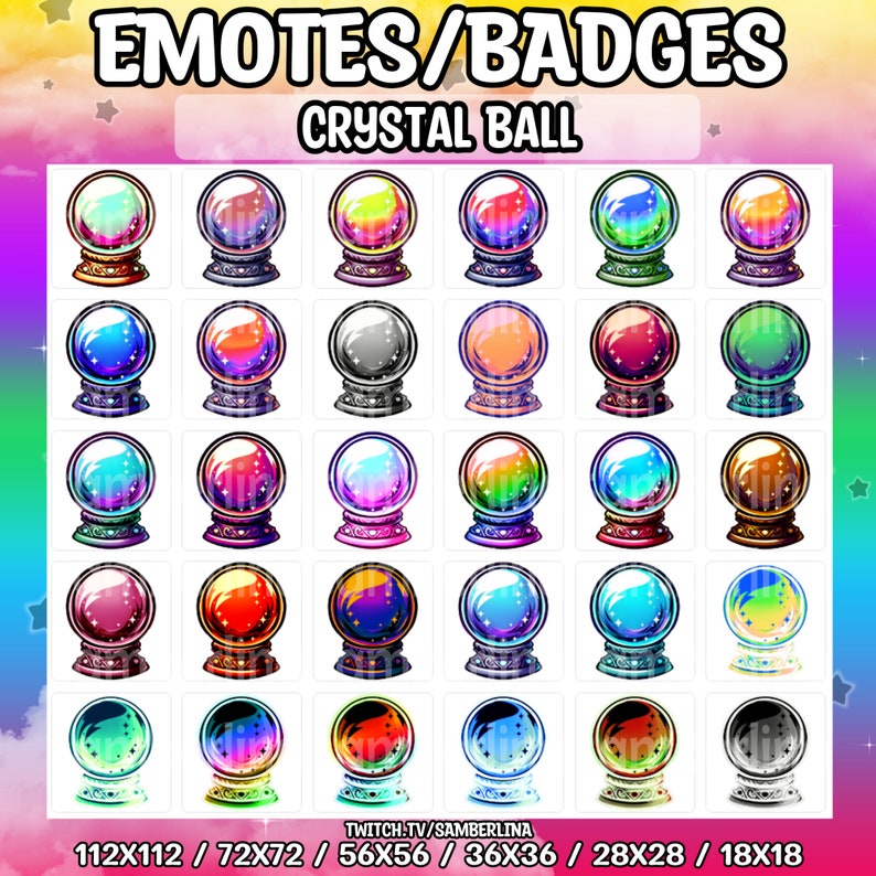 30 Coloured Crystal Ball Emotes/badges Bundle Pack - Twitch, Youtube ...