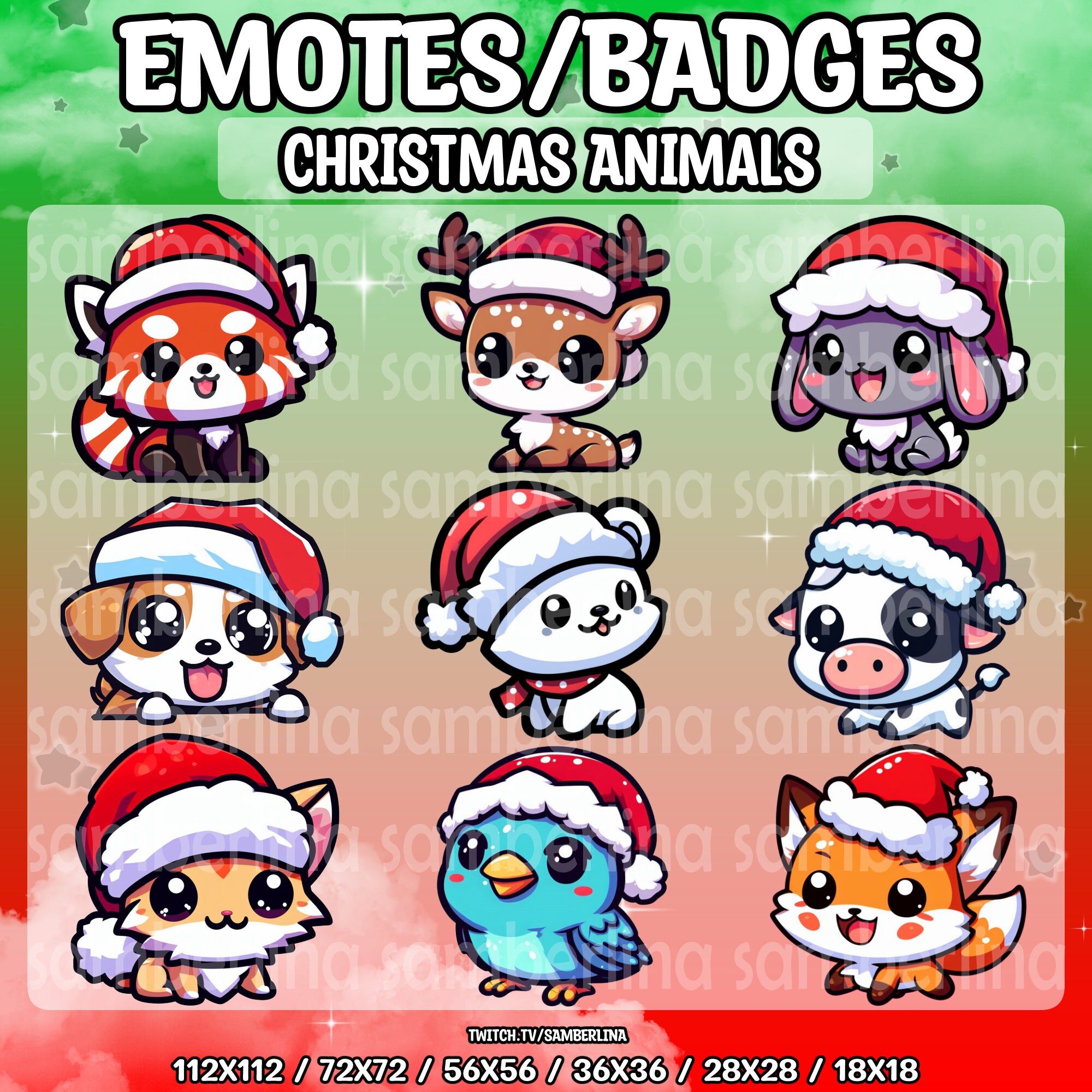 9 Christmas Animal Emotes/badges Bundle Pack Twitch, Youtube, Discord ...