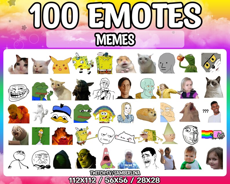 100 Meme Emote Pack Twitch Youtube Discord Emote Mega - Etsy