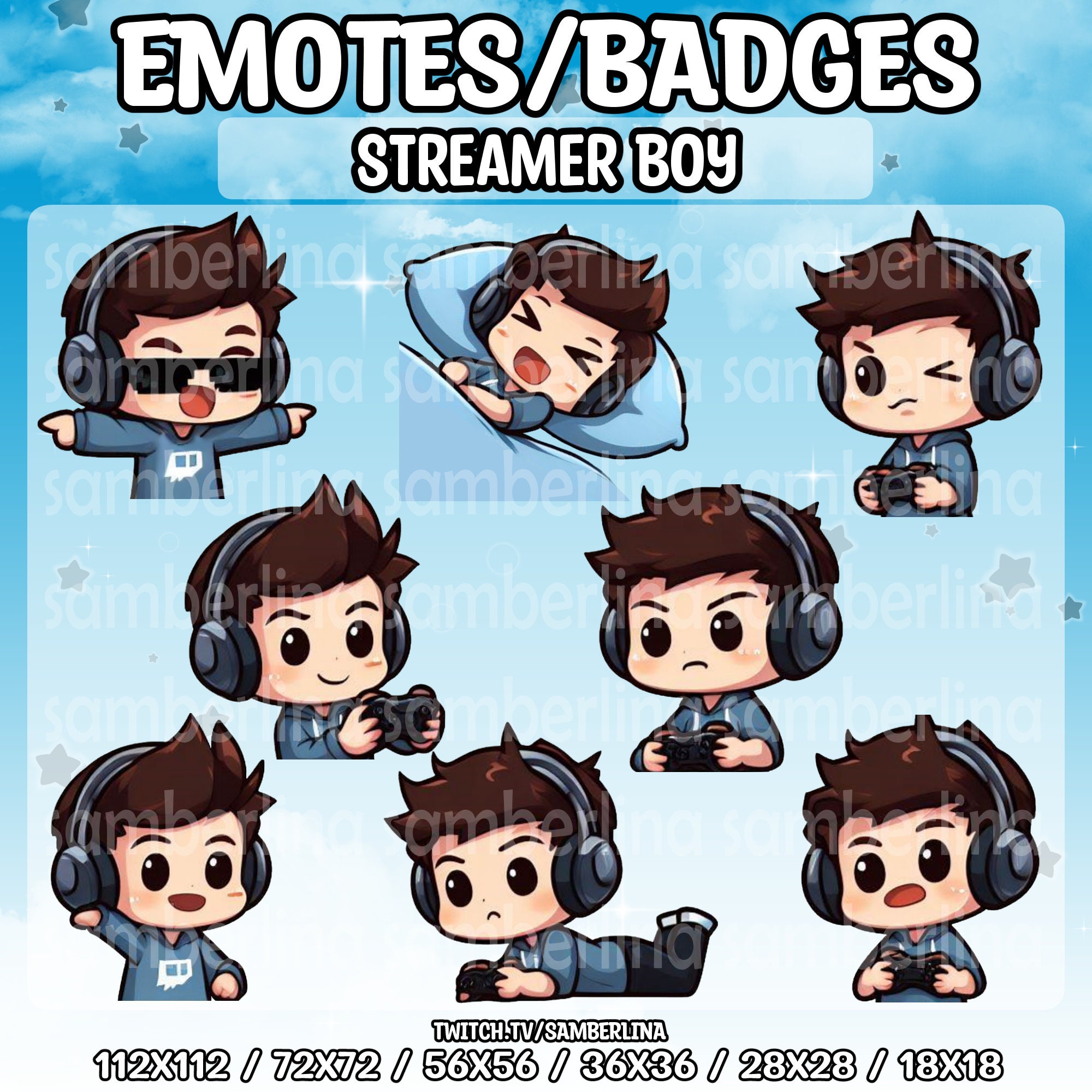 8 Brunette Streamer Boy Emotes/badges Bundle Pack - Twitch, Youtube ...