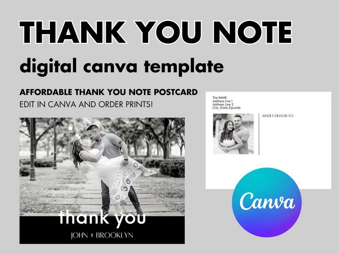 Thank You Note Postcard Canva Template - Etsy