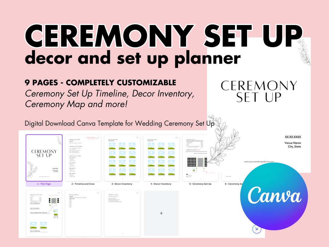 Wedding Ceremony Set up Planner - Canva Template - Wedding Binder - Etsy