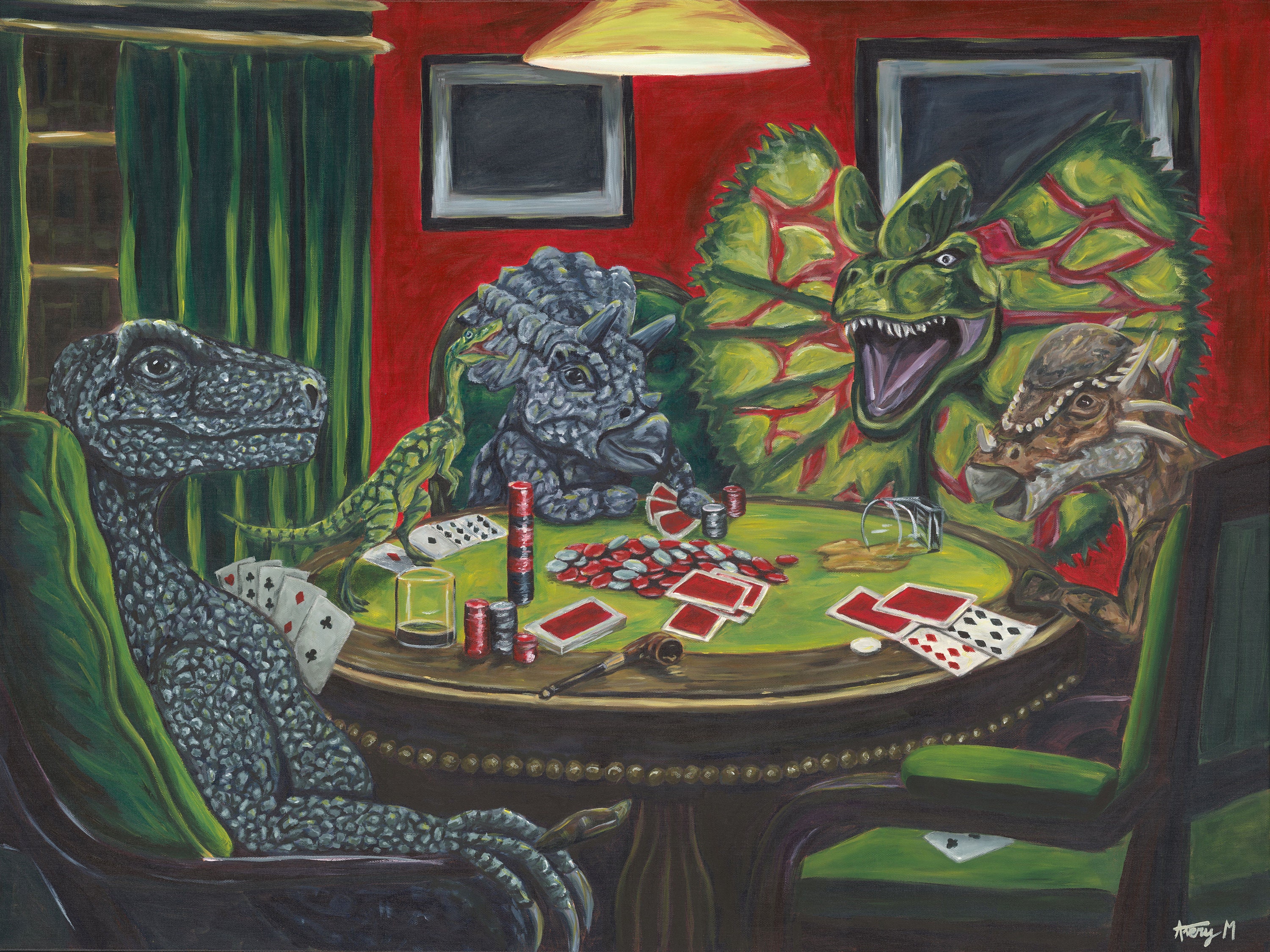 Dinosaurs Playing Poker - Etsy
