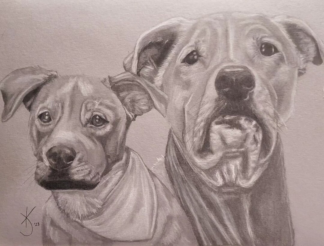 Memorial Graphite Animal Portrait- Two Subjects - Etsy