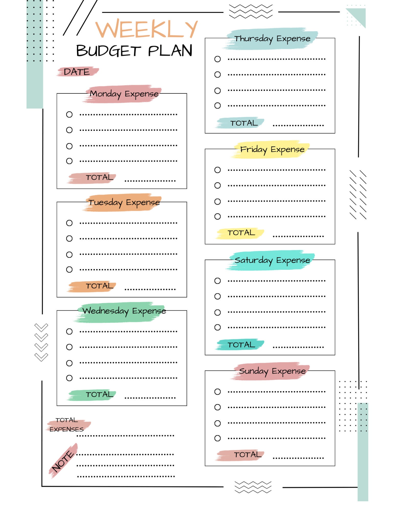 Weekly/monthly Budget Overview Template Printable, Budget Printable ...