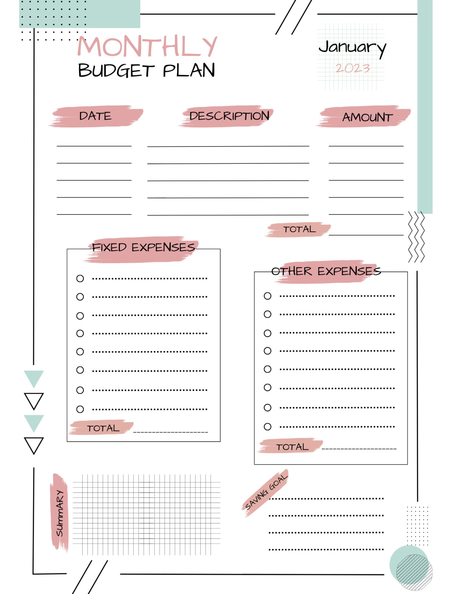 Weekly/monthly Budget Overview Template Printable, Budget Printable ...