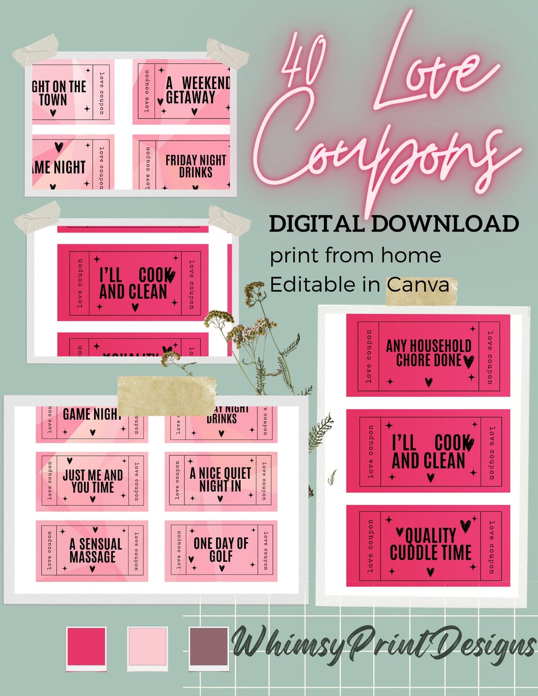 Printable Love Coupon Book for Couples Editable Canva Template Digital ...