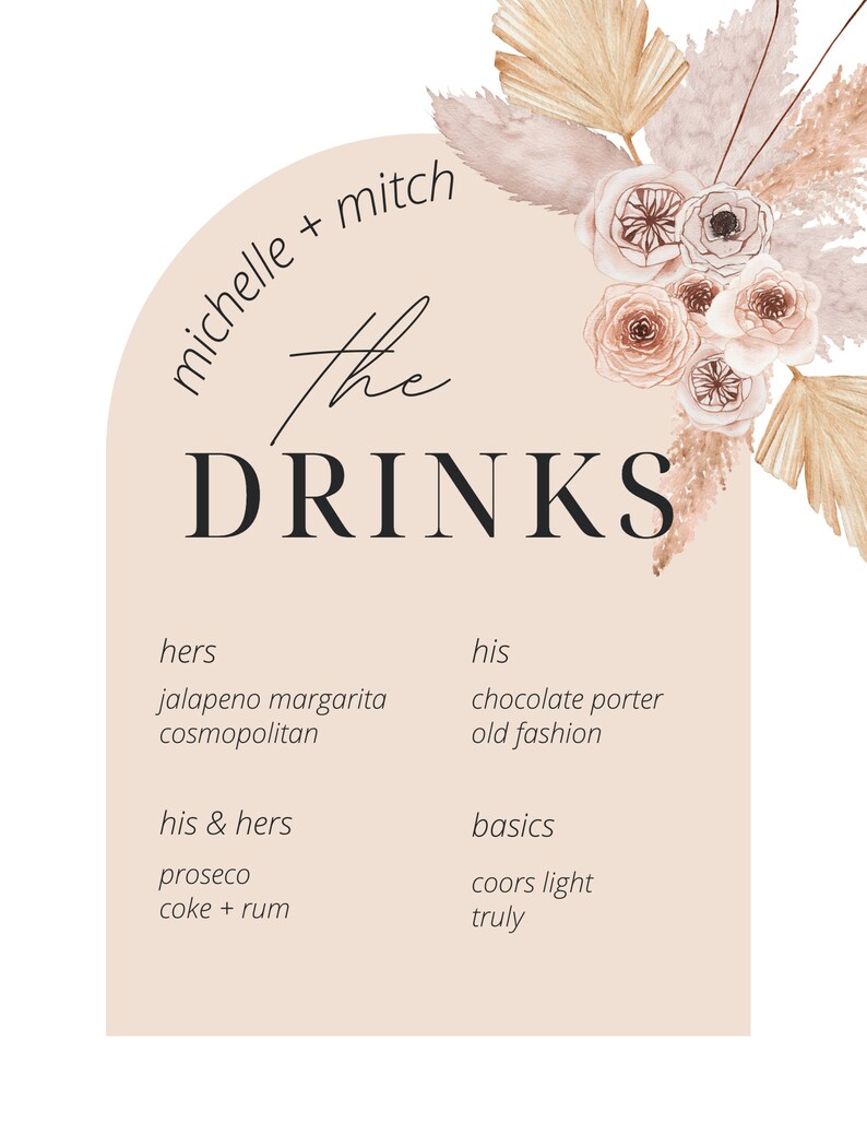 Bar Menu Template | Signature Drinks Menu | Customized | Personalized ...