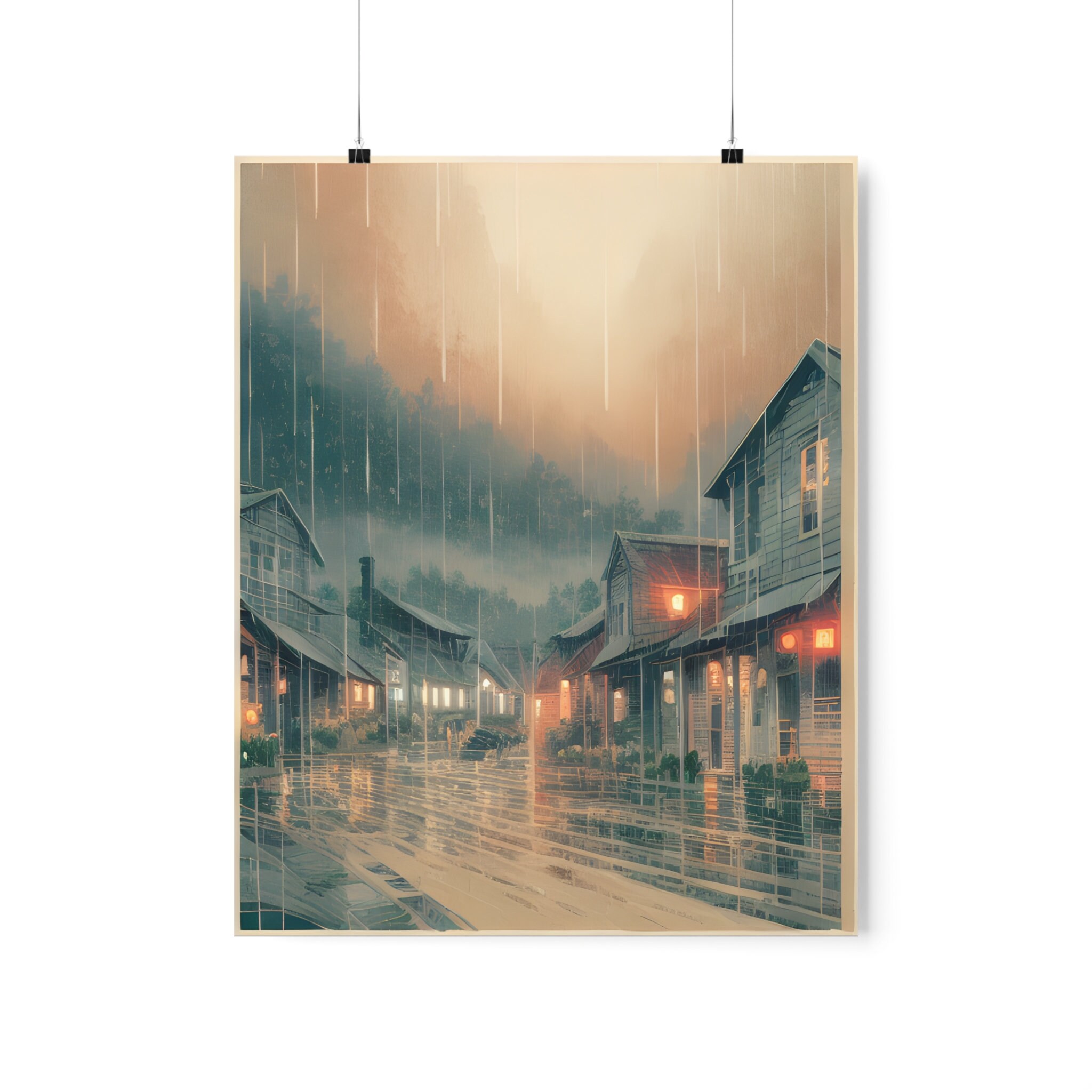 Village in the Rain 4, Ai Art, Premium Matte Vertical Posters - Etsy