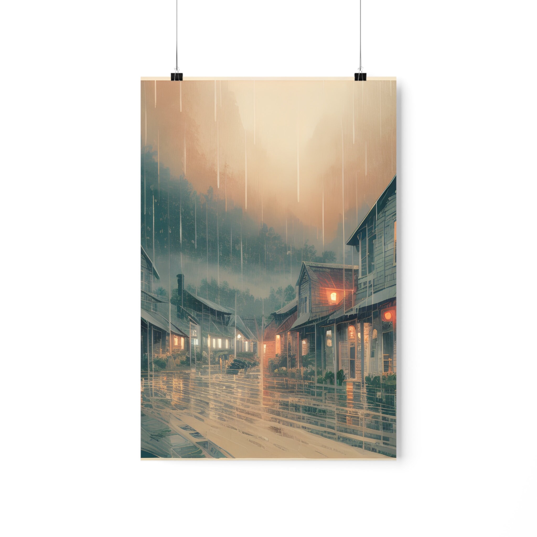 Village in the Rain 4, Ai Art, Premium Matte Vertical Posters - Etsy