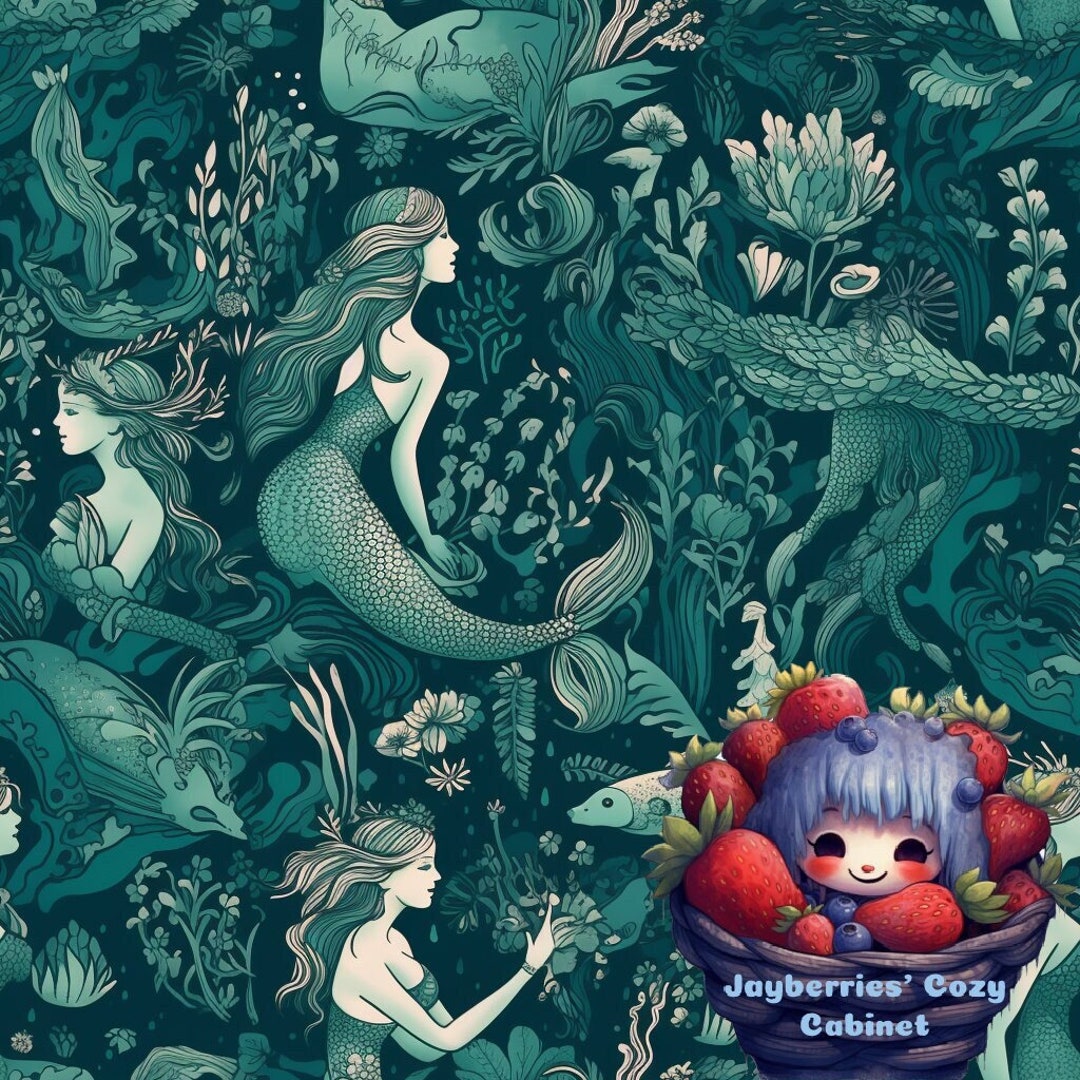 Seamless Design, Ethereal Mermaids in a Lagoon, Sirens, Anemone, Ocean Floral, Sea Life ...
